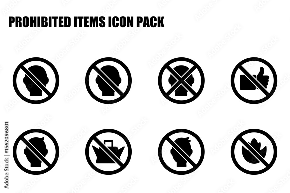 Vector de Stock Prohibited items icon pack displaying no head, no ...