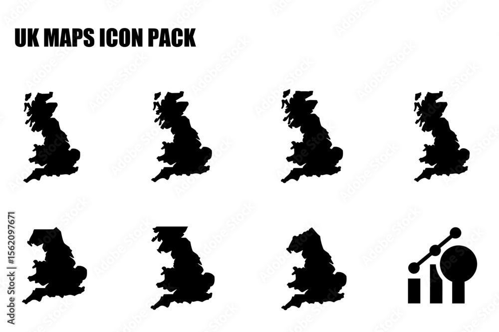 UK map icons in a simple, bold design. Silhouettes of the United ...