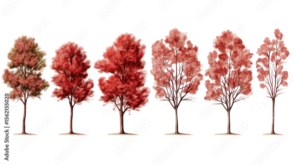Set of Alnus Rubra Trees - Group of red alder trees with lush green ...