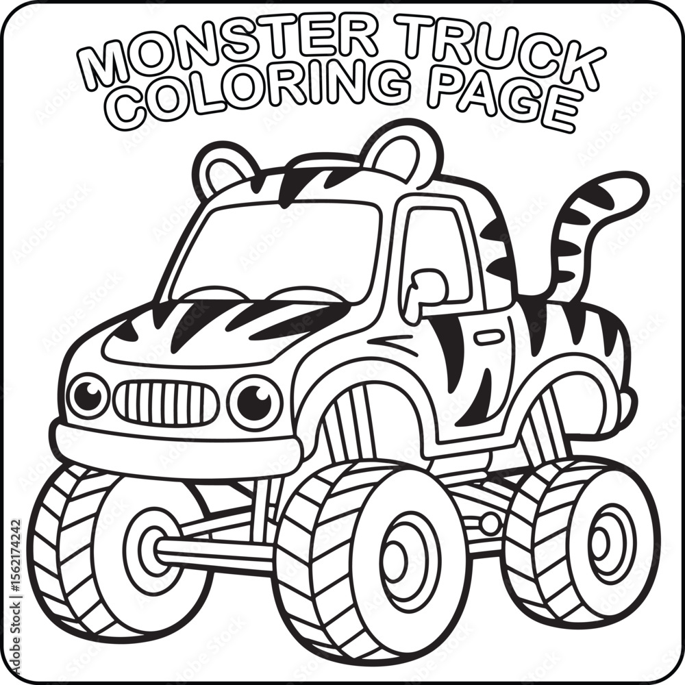 Roar-some Monster Truck Coloring Page Fun Tiger Design for Kids Stock ...
