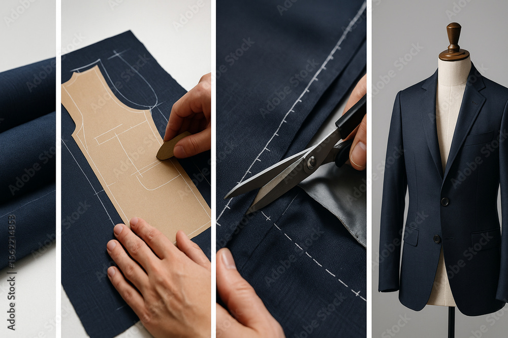 Tailoring Process of a Stylish Suit, Steps in Creating a Men's Navy ...