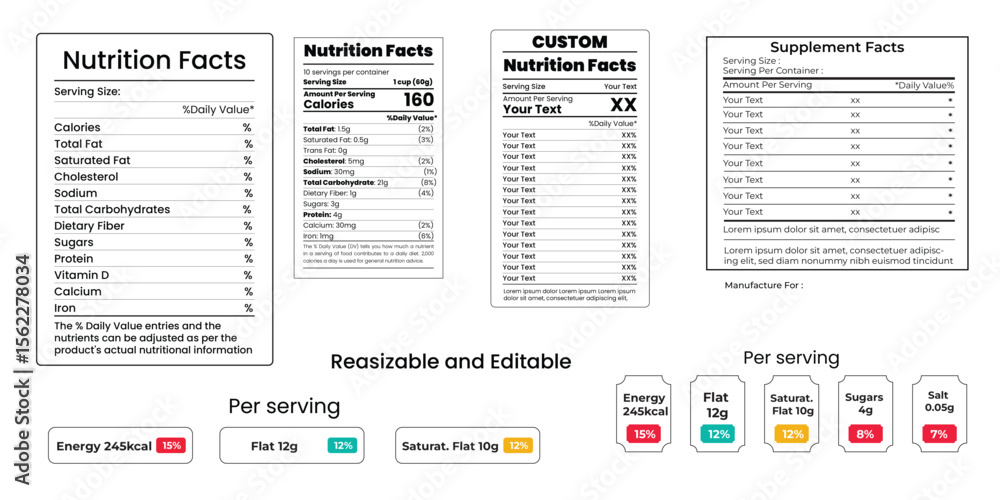 Editable nutrition label templates with custom text and supplement ...