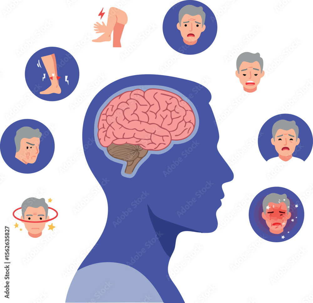 Human brain and neurological pain symptoms vector illustration ...