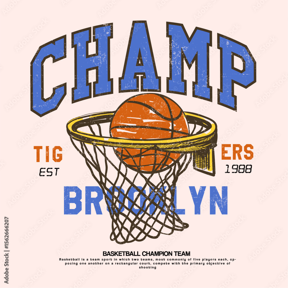 basketball Champion team in brooklyn usa. sporty college print design ...