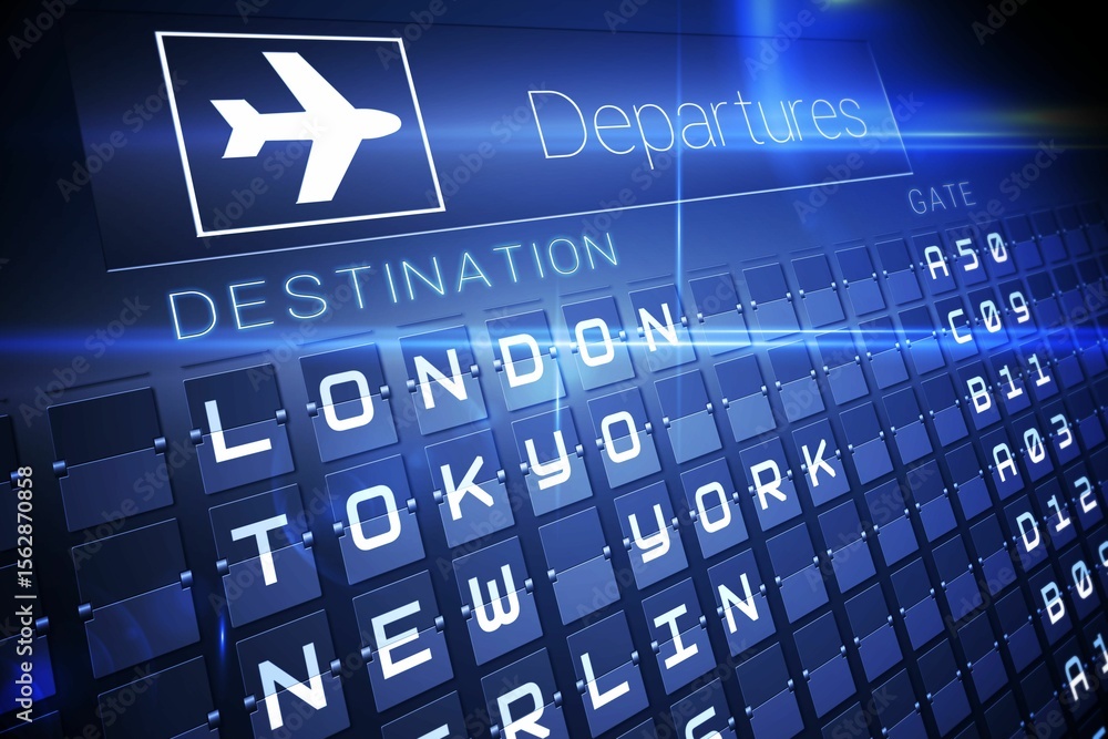 Blue departures board for major cities Stock Photo | Adobe Stock