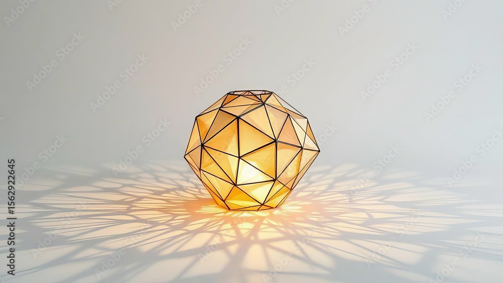 Geometric lantern with warm light casting intricate shadows isolated on ...