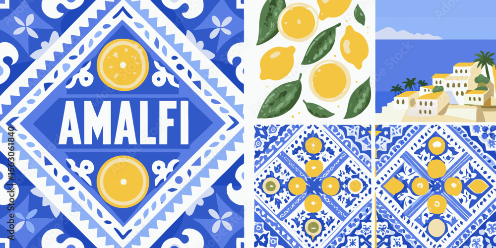 Vibrant Amalfi Coast Inspired Pattern Collection with Lemons and ...