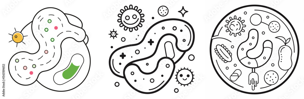 Probiotics Bacteria Coloring Page - Friendly Microorganisms Line Art ...