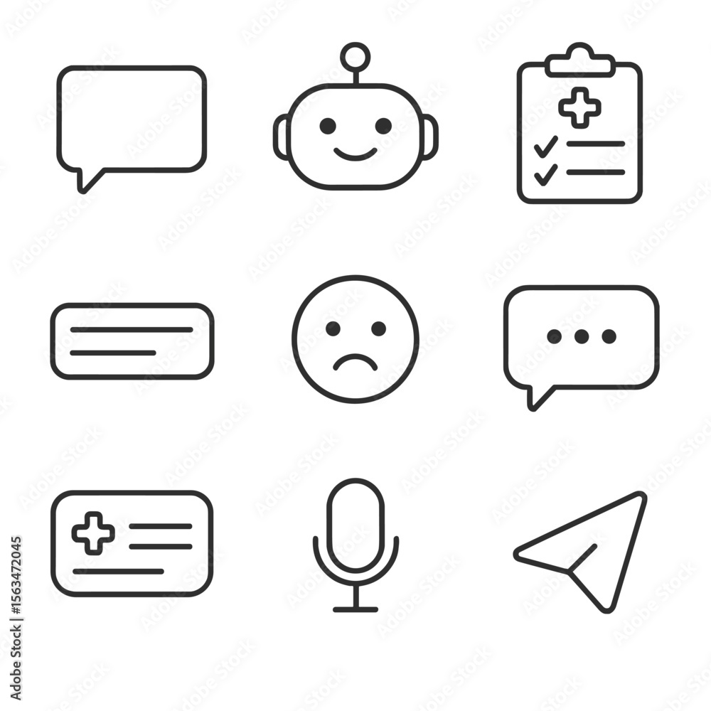 Health Chatbot Icons. Outline style icons of Health Chatbot Interface ...