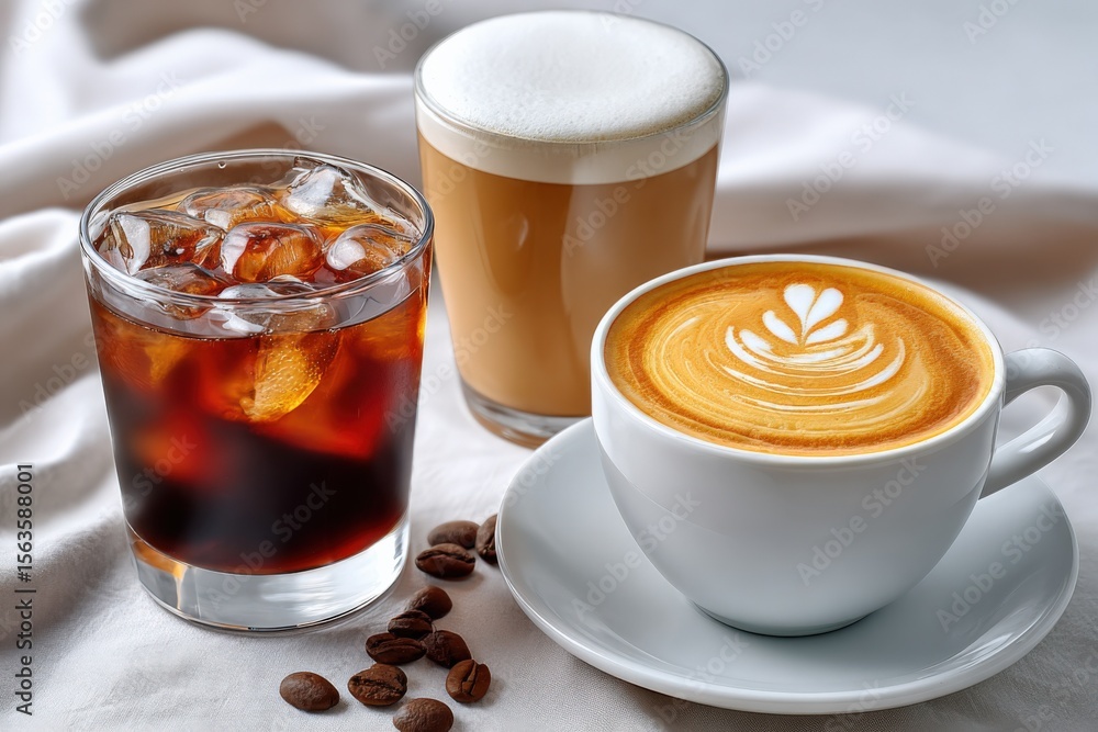 Refreshing cold iced soda with ice cubes and dark color served ...