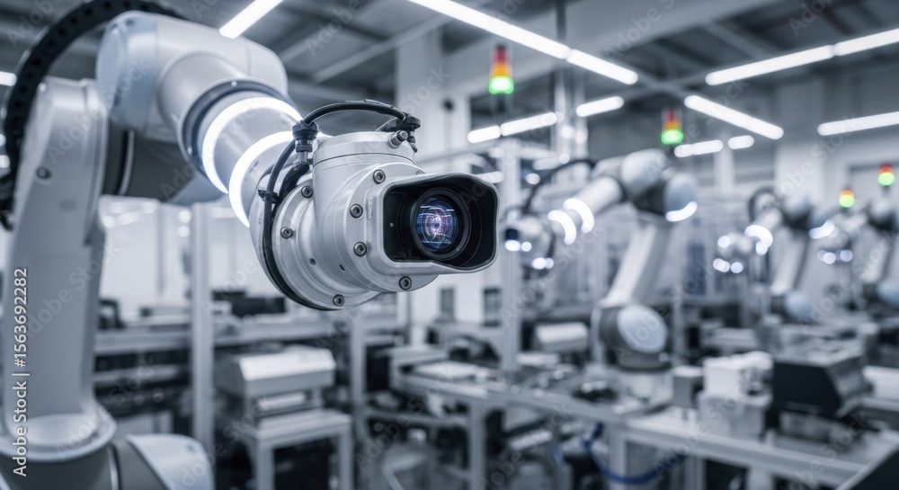 Automated industrial robot arm with vision system in modern ...