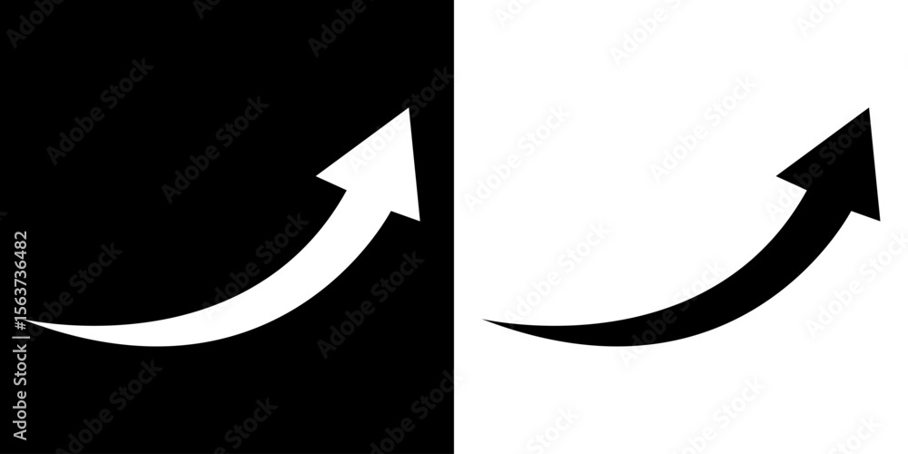 Black and white curved graph with arrow. flat style. arrow icon for ...