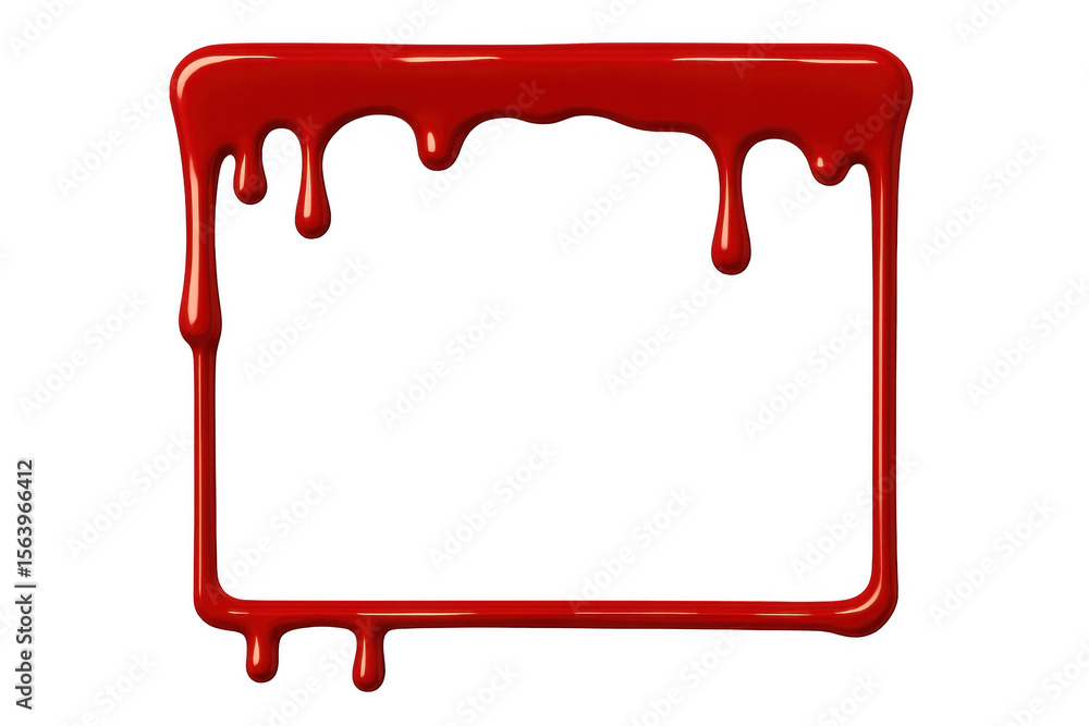 Red paint forms a rectangular frame with dripping edges on a ...