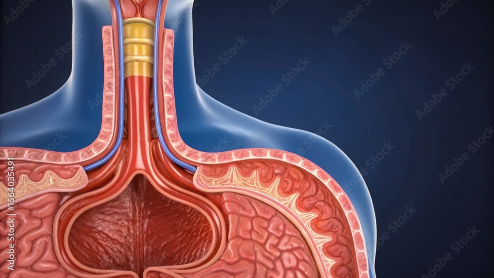 Acid reflux can affect daily life. Detailed anatomical illustration of ...