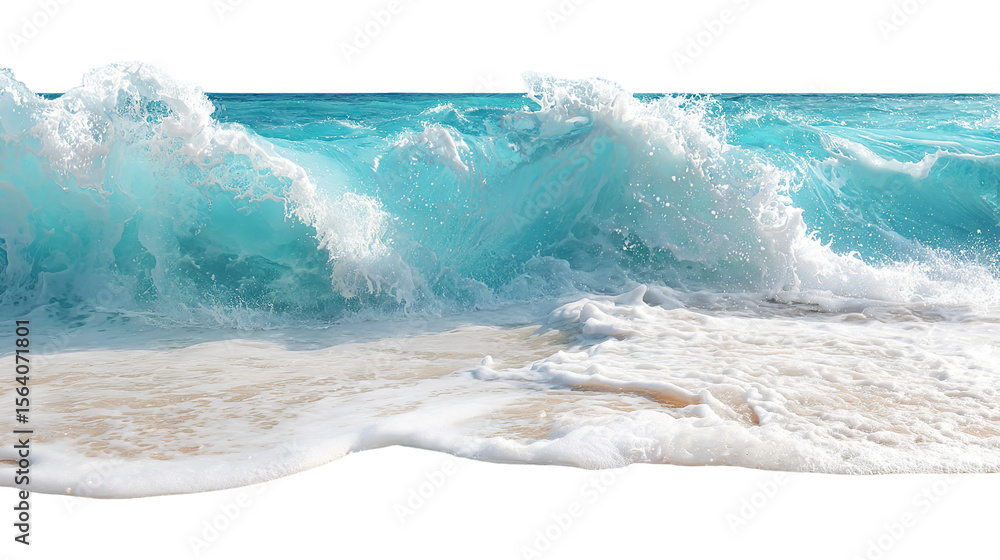 Clear turquoise ocean waves crashing on sandy beach isolated on ...