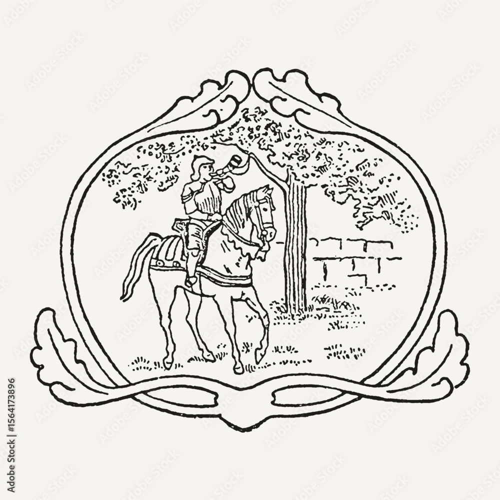 Vector de Stock A vintage-style black and white drawing of a medieval ...