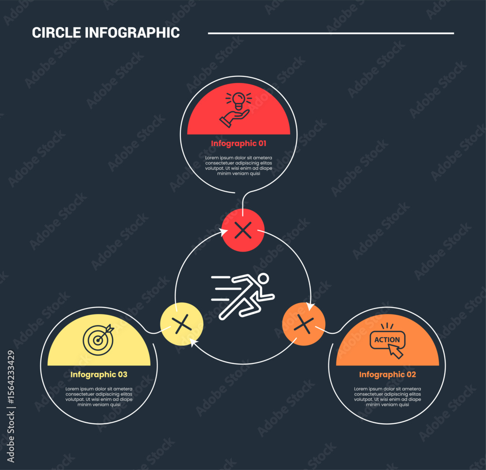 circle shape infographic process diagram with creative big circle line ...