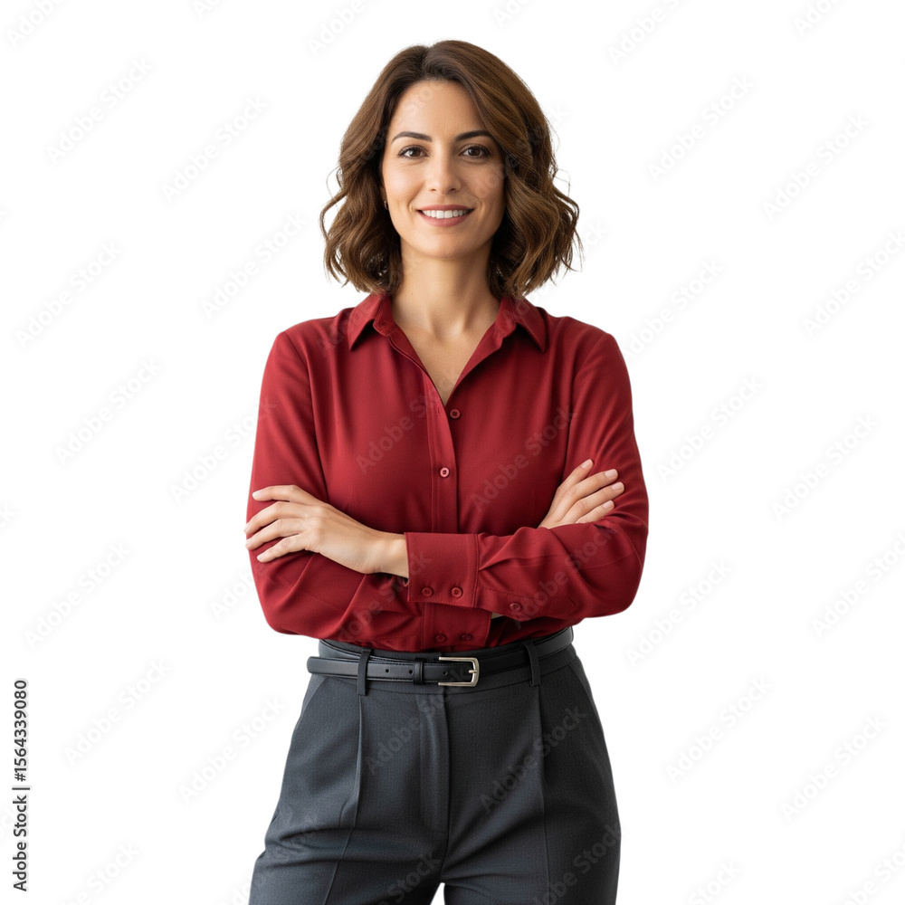 smiling professional confident pose, red shirt Stock Photo | Adobe Stock