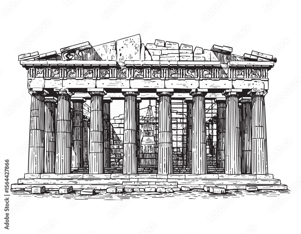 Stock-Vektorgrafik „The Parthenon Engraving Vintage Sketch of Ancient ...