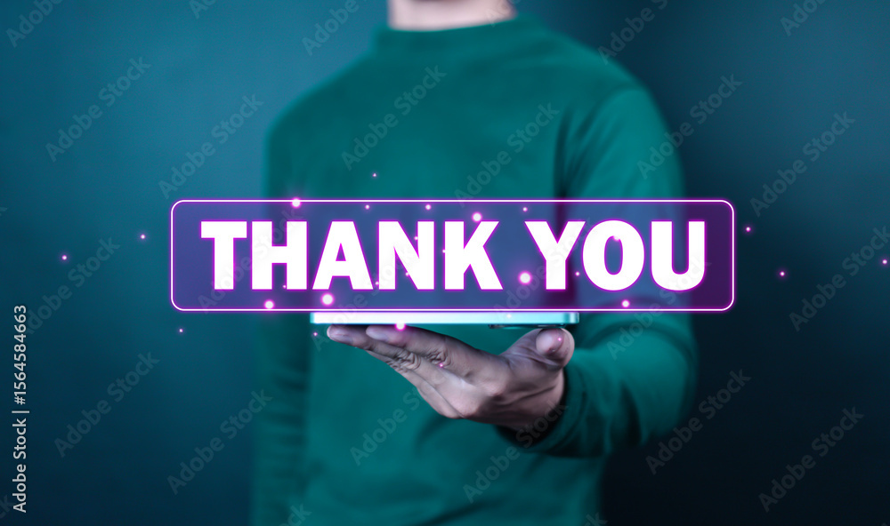 Man showing thank you message. Concept of congratulations, appreciation ...