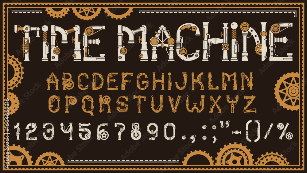 Mechanic steampunk font, gear type, retro machine English typeface ...