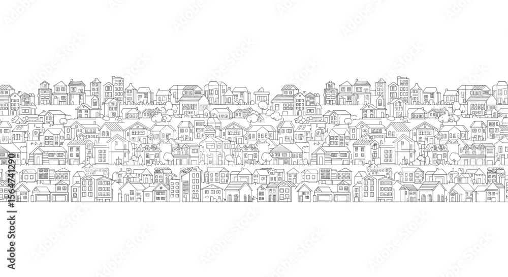 Image vectorielle Stock Cityscape of Houses and Buildings in Line Art ...