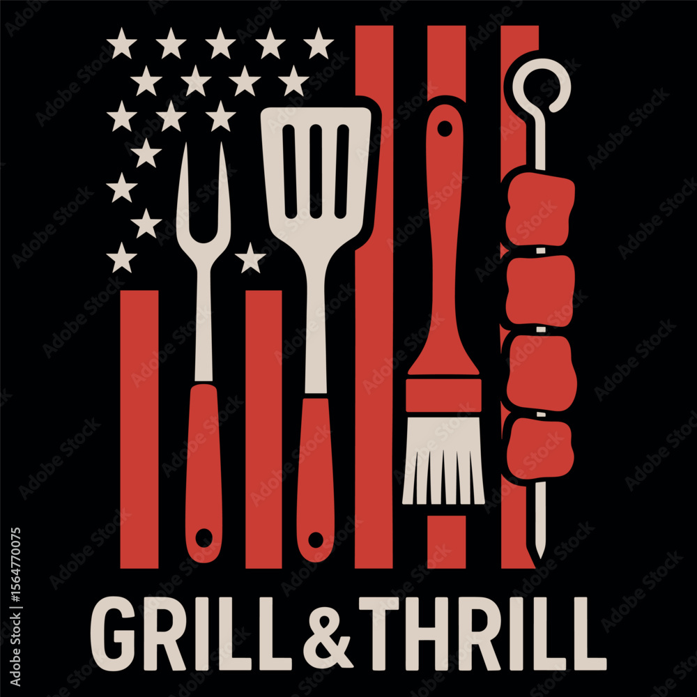 Grill & Thrill BBQ American Flag Spatula Fork Grillmaster Gift Stock ...