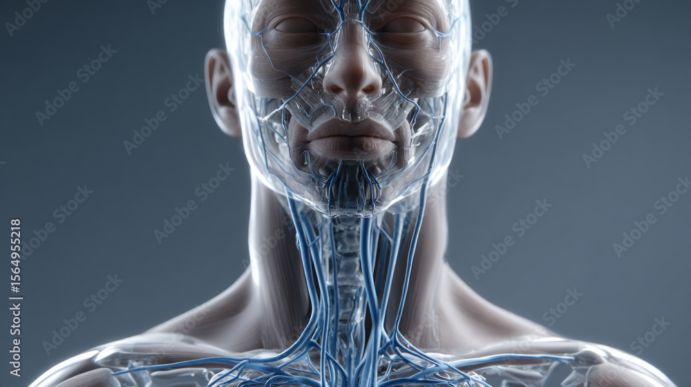 Nervous system diagram showing vagus nerve and facial nerves in ...