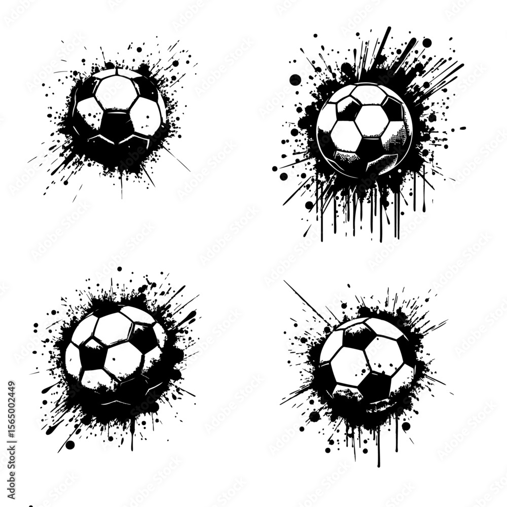 Soccer ball Silhouette Grunge Splatter and Dripping Spray Effects Stock ...