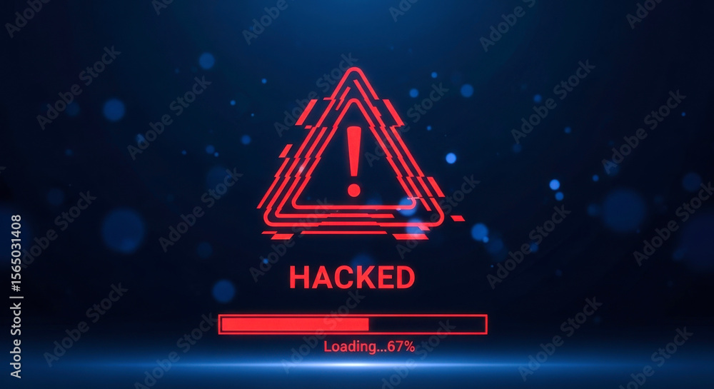 Hacked system security breach cyber attack data theft warning sign ...