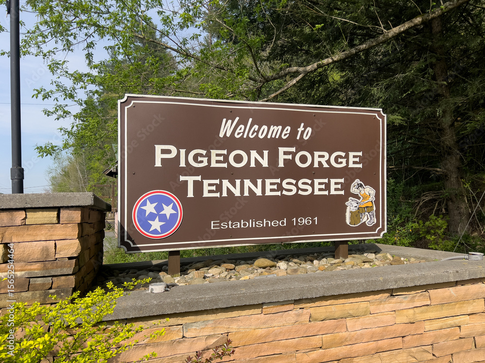Pigeon Forge, TN, USA - April 16, 2024: A Welcome to Pigeon Forge sign ...