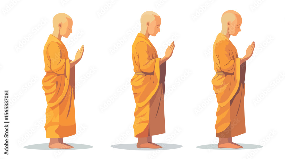 Buddhist Monk Side View Praying Vector Illustration Stock Vector ...