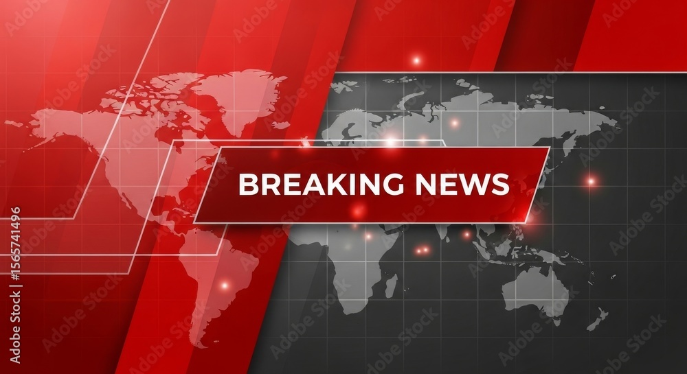 Breaking news graphic template, red and gray world map background, for ...