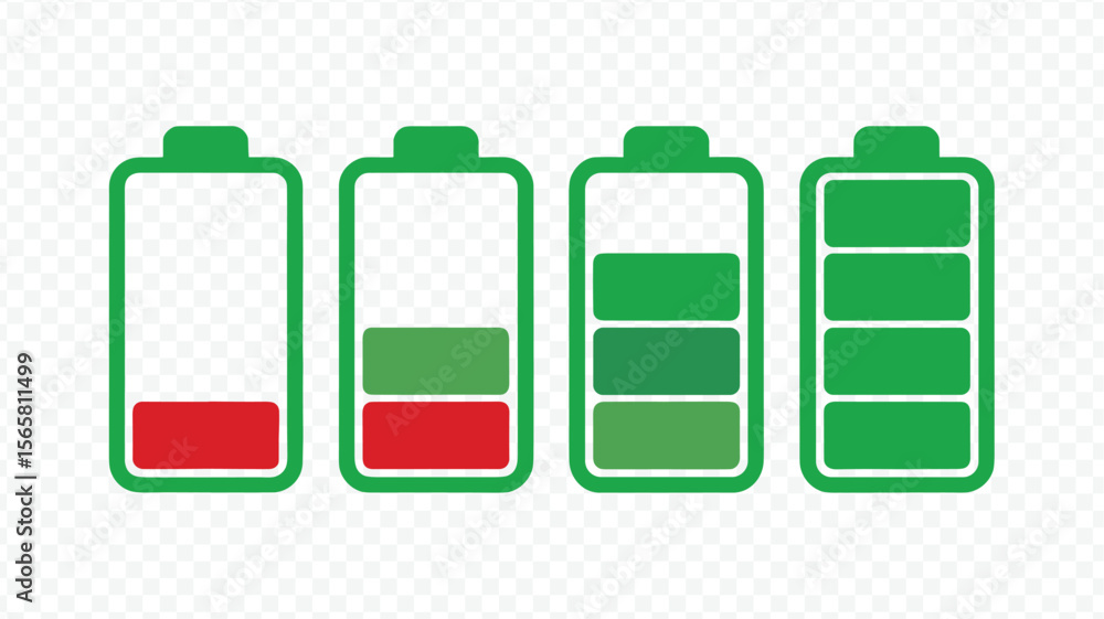 Green and Red Battery Level Icons - Power Status Indicator Set Stock ...