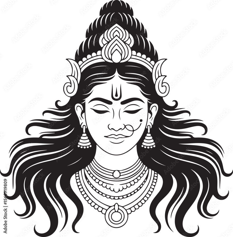Goddess Durga with Trishul Silhouette Design Durga Face with Third Eye ...