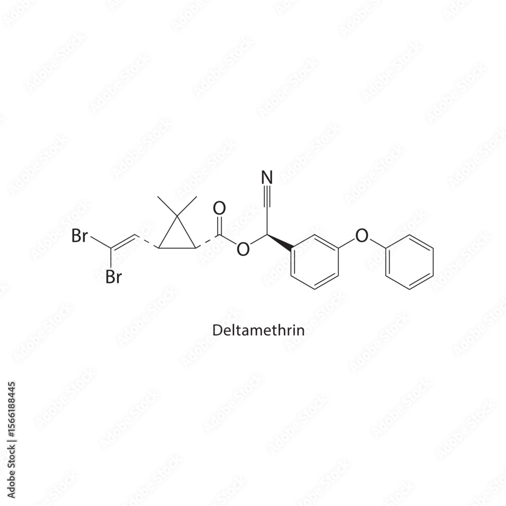 Deltamethrin skeletal structure. Insecticide compound schematic ...