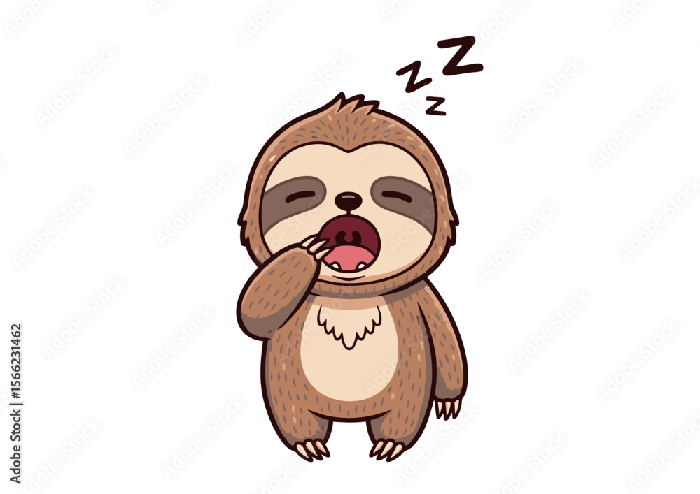 Cartoon Sloth Yawning with Closed Eyes and Zz Symbols Cute Illustration ...