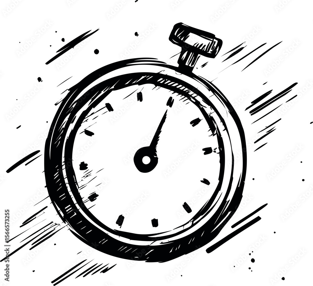 Sketch of a stopwatch with motion lines, timing concept Stock Vector ...