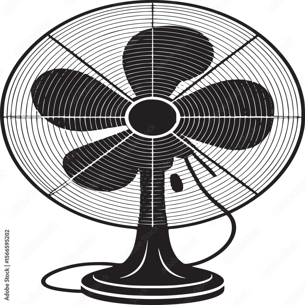 Vintage electric fan black and white illustration vector drawing ...