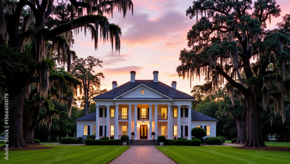 Grand Southern Mansion at Sunset: Luxury Real Estate, Architectural ...