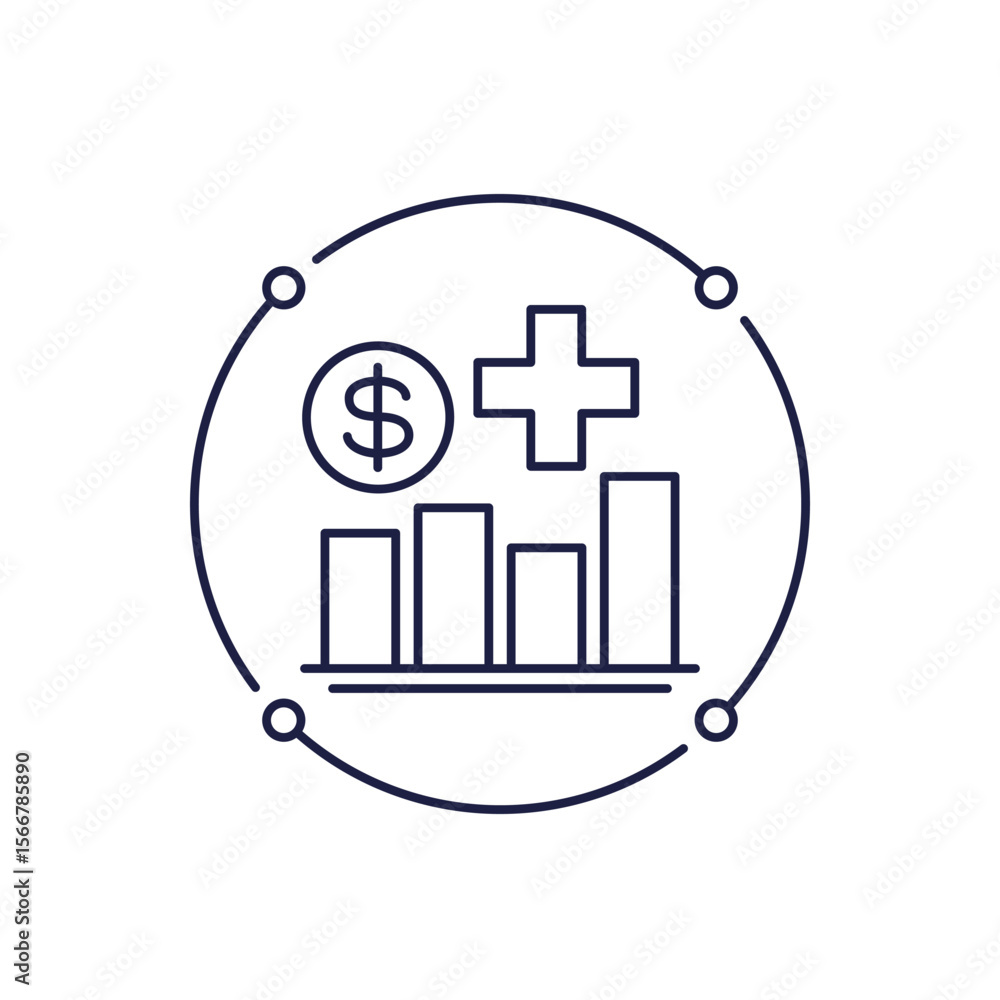 Healthcare costs, medical expenses icon with a graph in line design ...