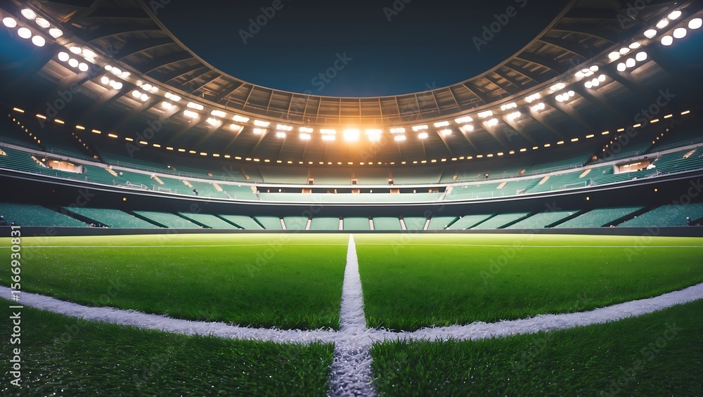 Majestic Empty Stadium A Panoramic View of a Lush Green Field Under ...