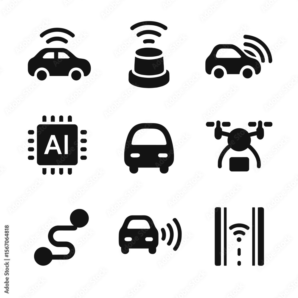 Image vectorielle Stock Autonomous Transport Icons. Solid, filled icon ...