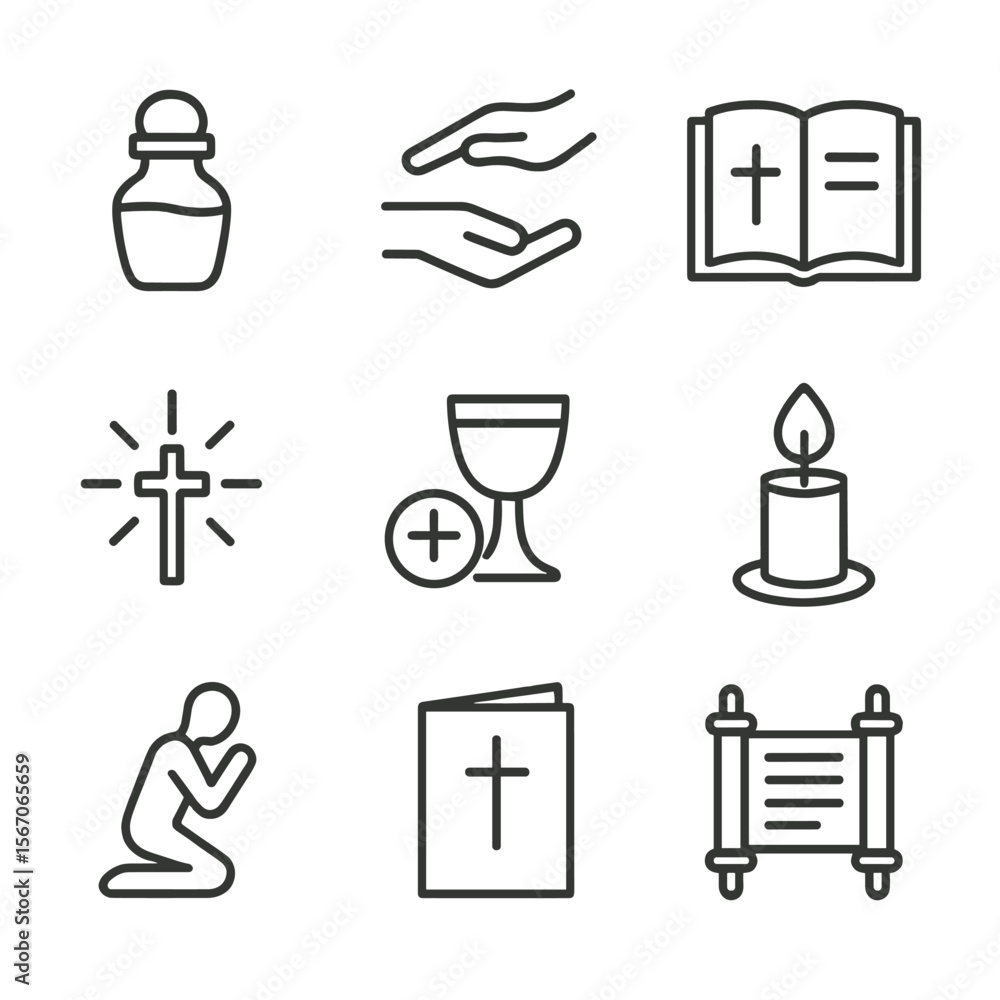 Healing Rituals Icons. Outline icon set of sacraments and rituals of ...