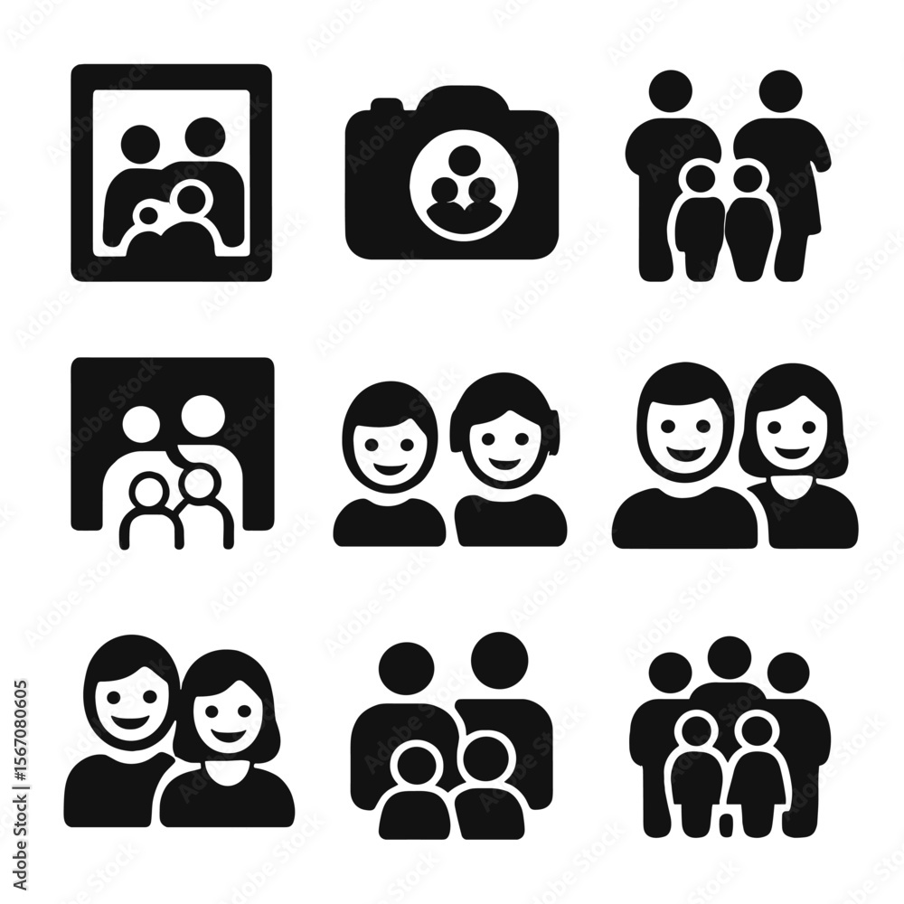 Family Portrait Icons. Solid, filled icon set of family portraits ...