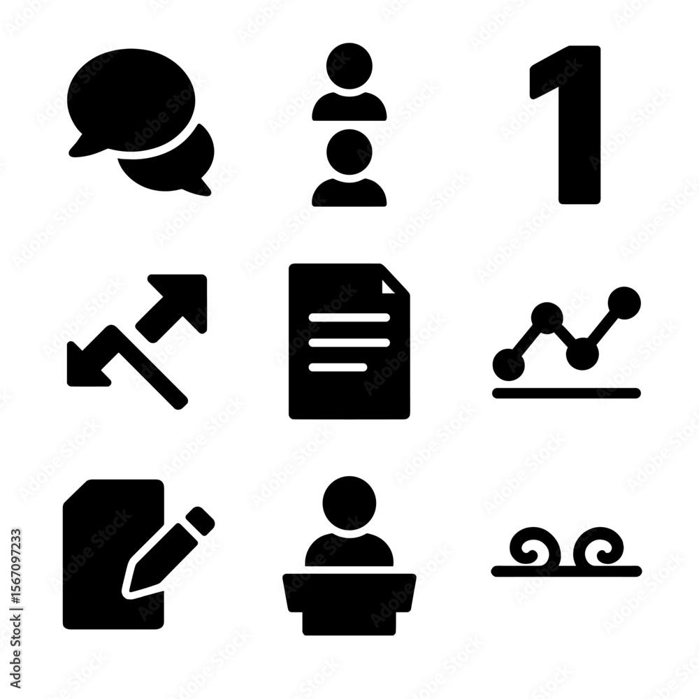 Theater Script Icons. Solid, filled icon set of theater script elements ...