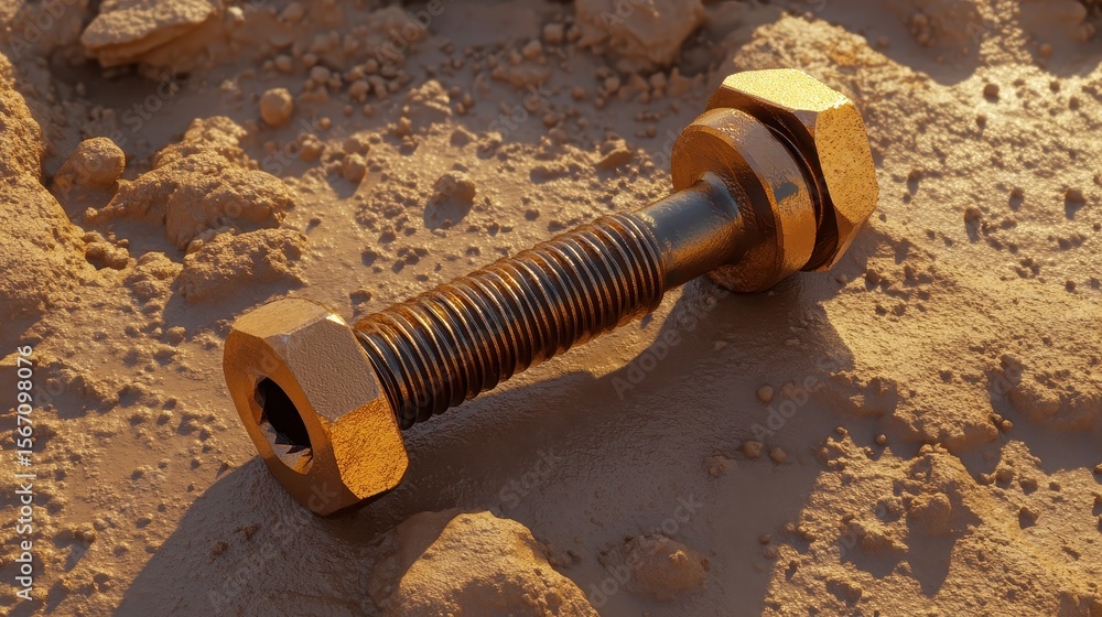 Rusty Bolt and Nut on a Dry Dusty Surface in Outdoor Setting Stock ...