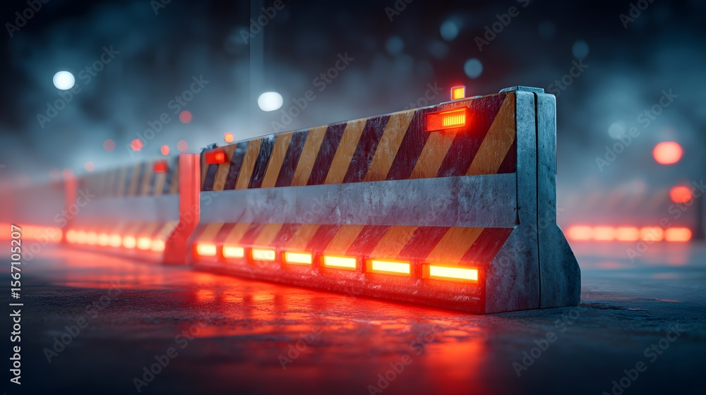 Hyper-Realistic 3D Illustration of an Engineered Barrier Roadblock ...