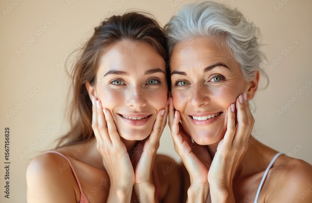 Two beautiful women different ages. Young, senior lady with perfect ...