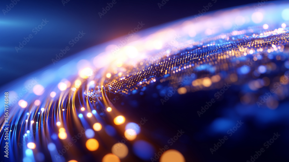 Sweeping global data throughput illustrated by luminous fiber optic ...